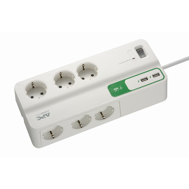 APC Performance SurgeArrest 6 outlets with 5V, 2.4A 2 port USB charger ...